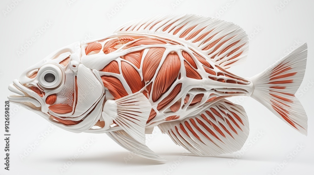 Detailed anatomical model of a fish showing muscle structure and ...
