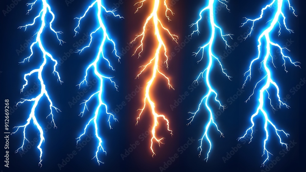 sett of collection colored Lightning strike bolt electric effect assets ...