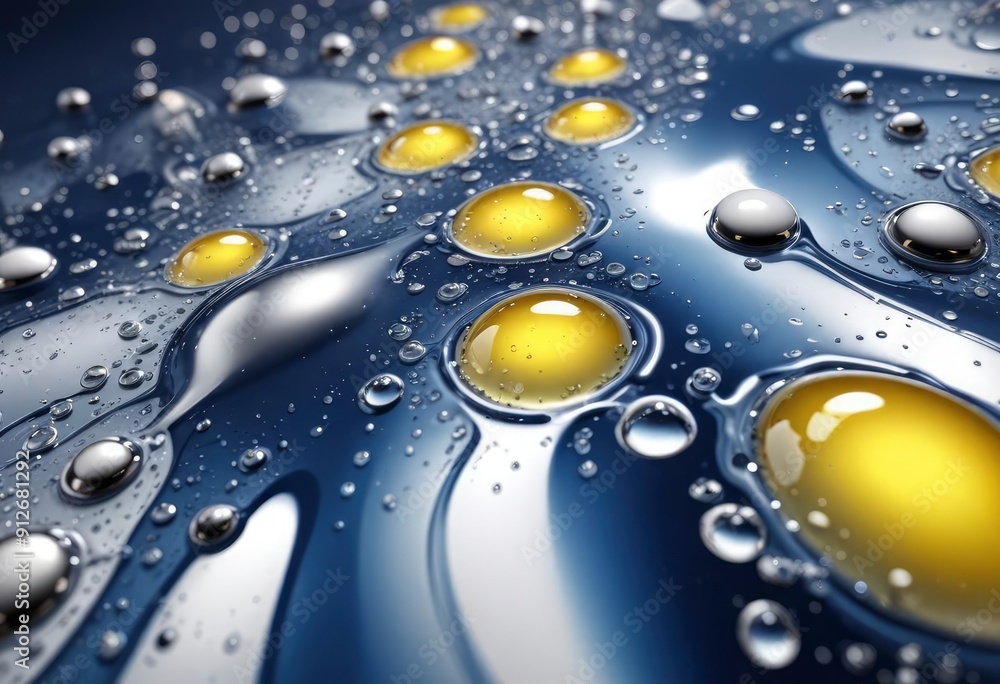 abstract silver liquid metal background with bubbles and droplets ...