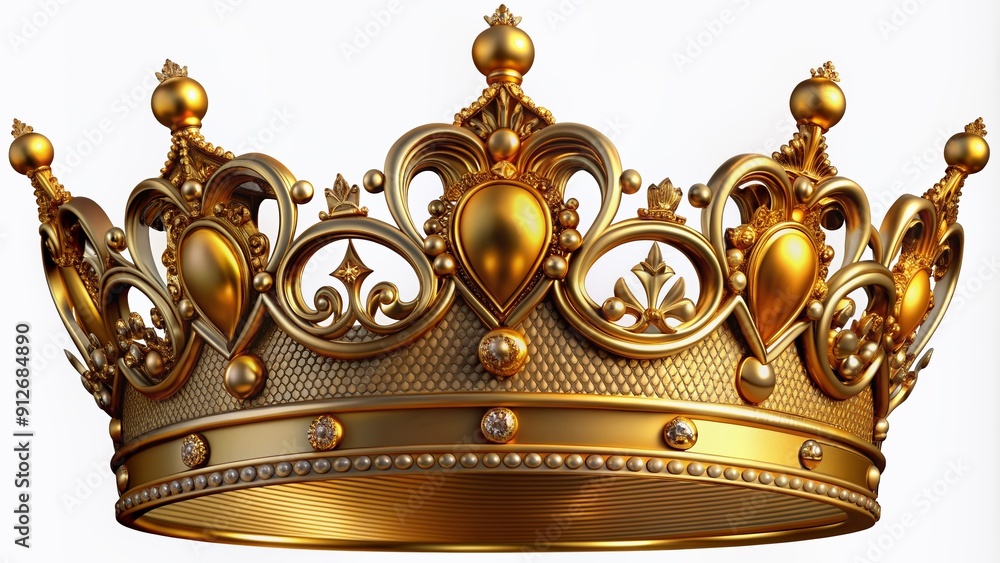 Majestic golden royal crown with exquisite filigree details on a ...