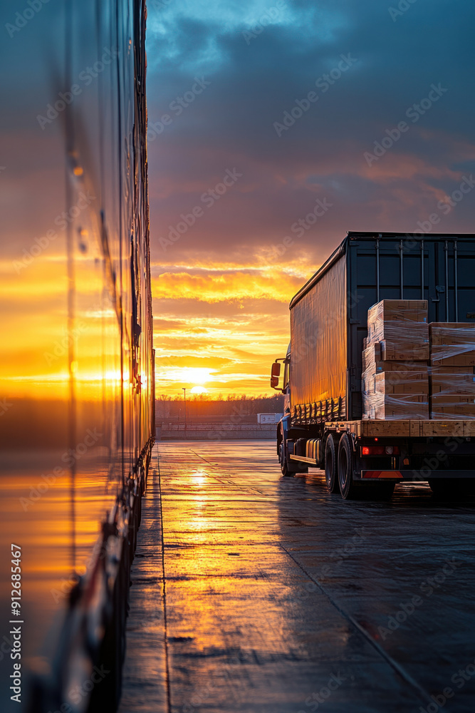 Cargo loading, A powerful truck is parked at a loading dock during ...