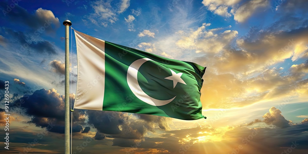 Pakistani flag flying high in the sky, Pakistan, flag, green, white ...