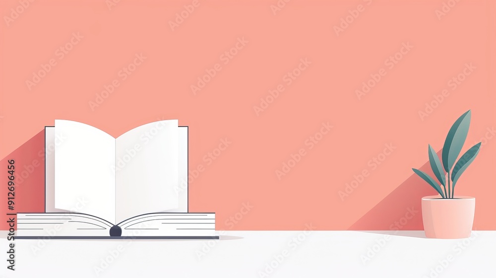 Plain 2D vector art of a book with a simple bookmark, clean and ...