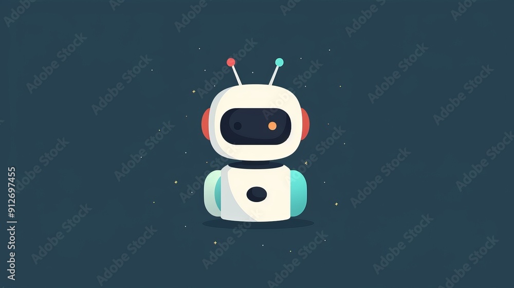 Robot with antennae, minimalist 2D vector, clean and basic design ...
