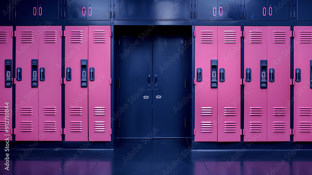 Navy pink school lockers hallway clean minimal modern educational ...