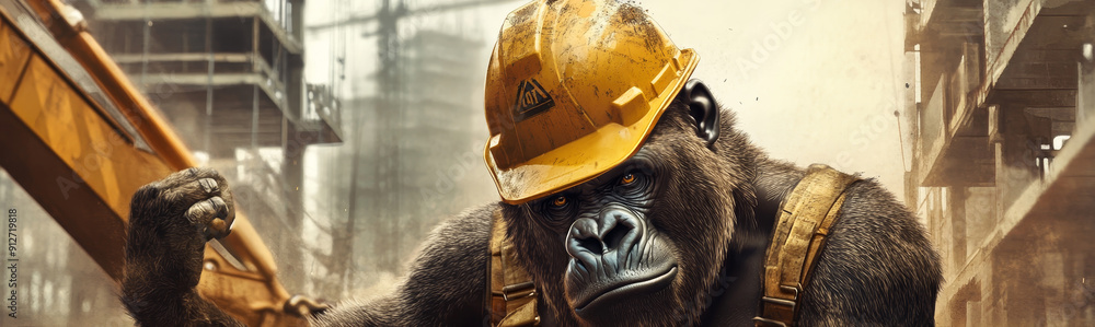 Construction Worker Gorilla in Safety Gear - A close-up of a gorilla ...