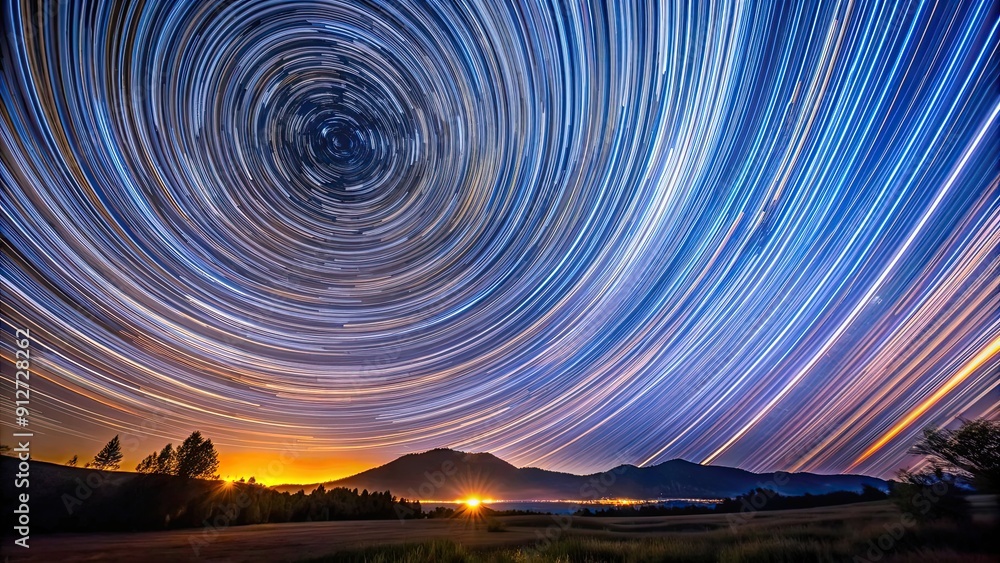 Star trails in the night sky with the night landscape foreground ...