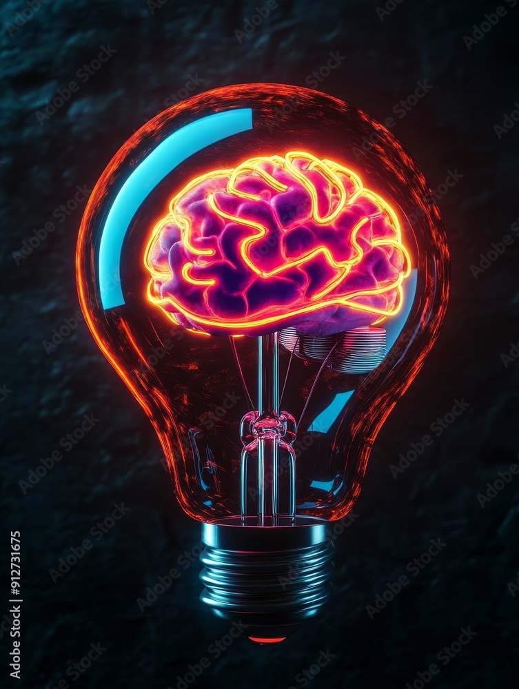 Illuminating Ideas: A Brain Inside a Lightbulb - A glowing human brain inside a lightbulb ...