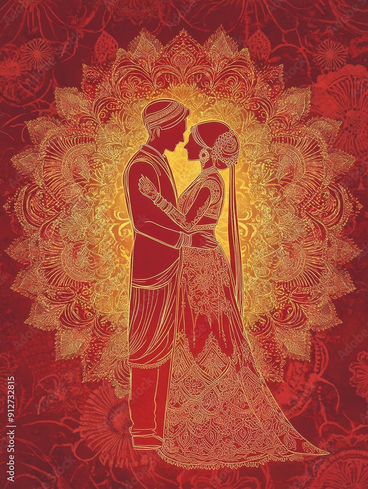 Indian Wedding Couple Silhouette with Mandala Design - A romantic ...