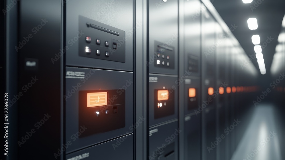 Modern Data Center Server Room with Row of Servers and Network ...