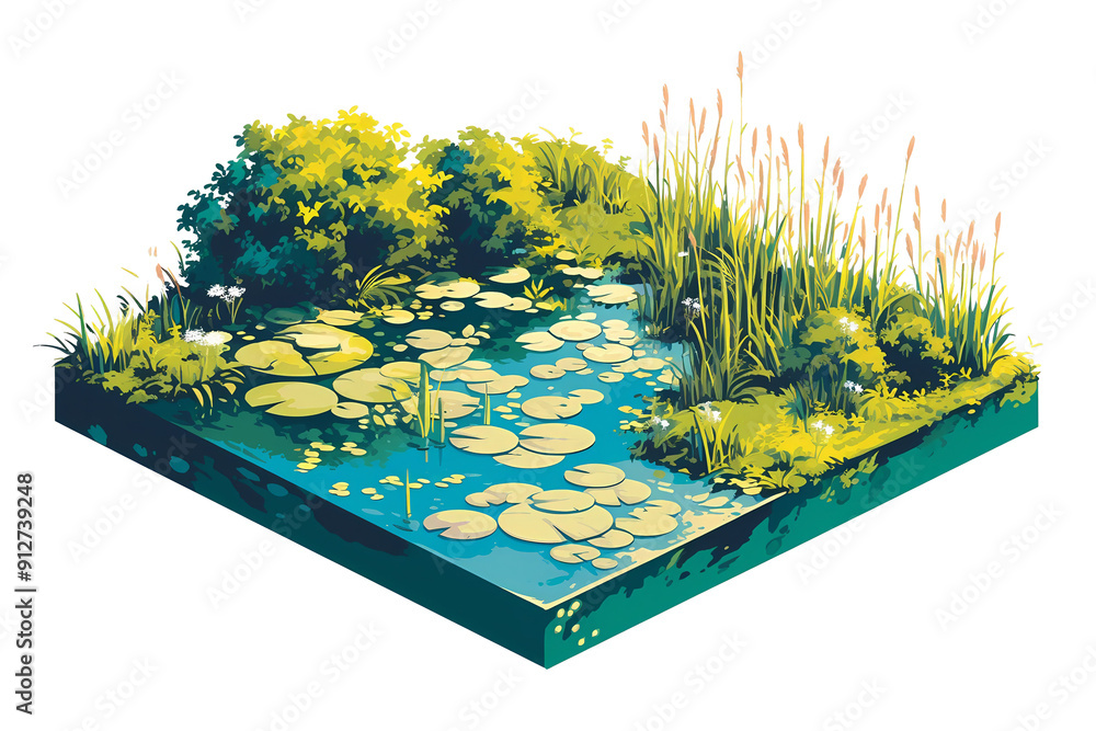 Isometric swamp terrain with lily pads. Illustration isolated on ...