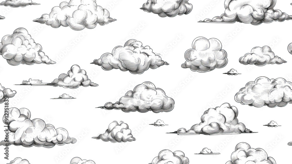 Vintage clouds seamless pattern sky design transparent background Stock ...