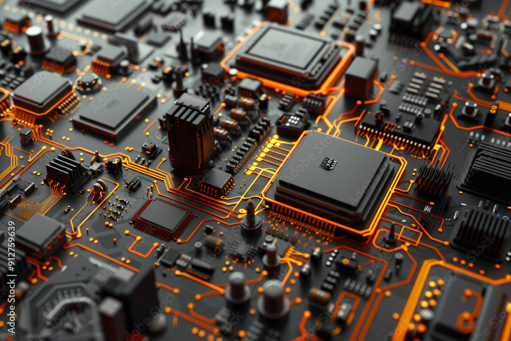 Microchips and electronic circuit boards. The main components in a ...