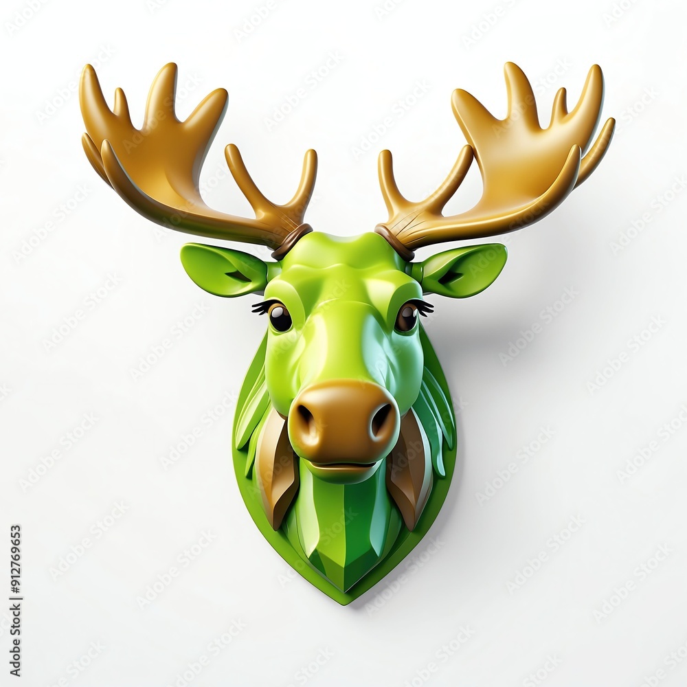 green theme moose head cartoon 3d art logo design in plain white ...