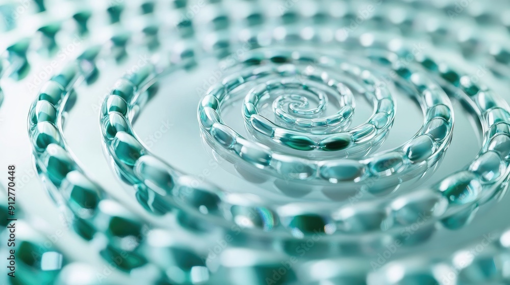 Medicine capsules forming a spiral shape on a reflective surface Stock ...