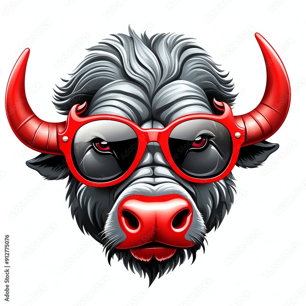 red theme buffalo head cartoon with sunglasses 3d art logo design in ...