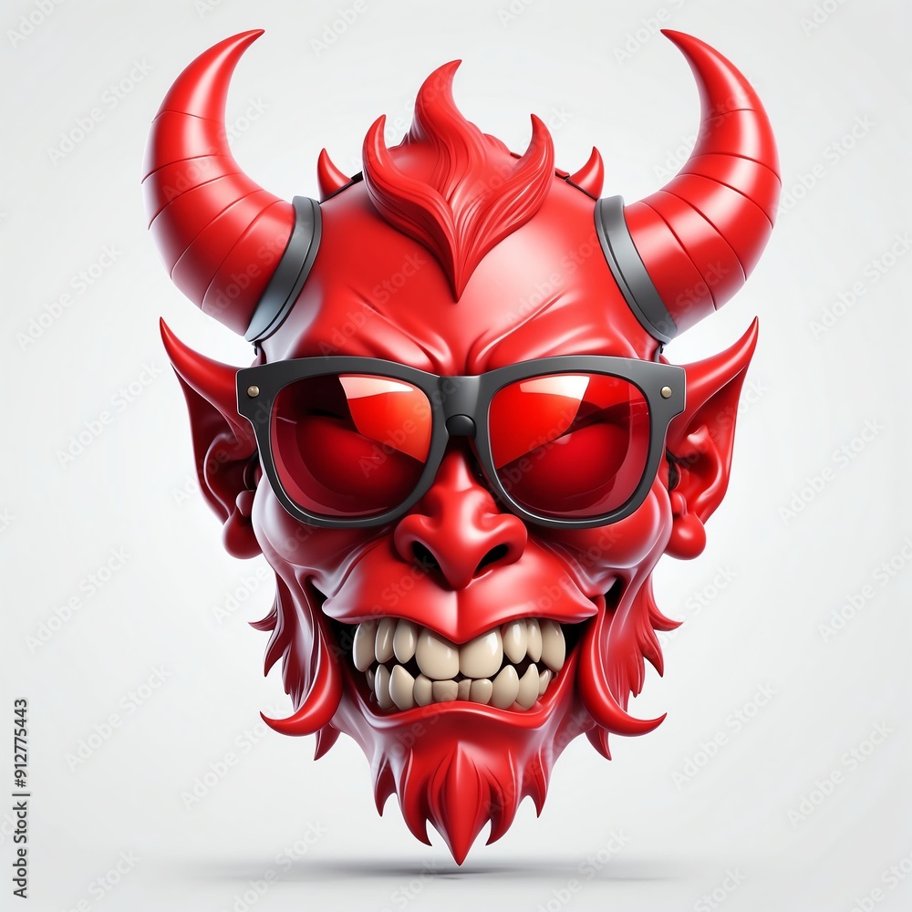 red theme devil head cartoon with sunglasses 3d art logo design in ...