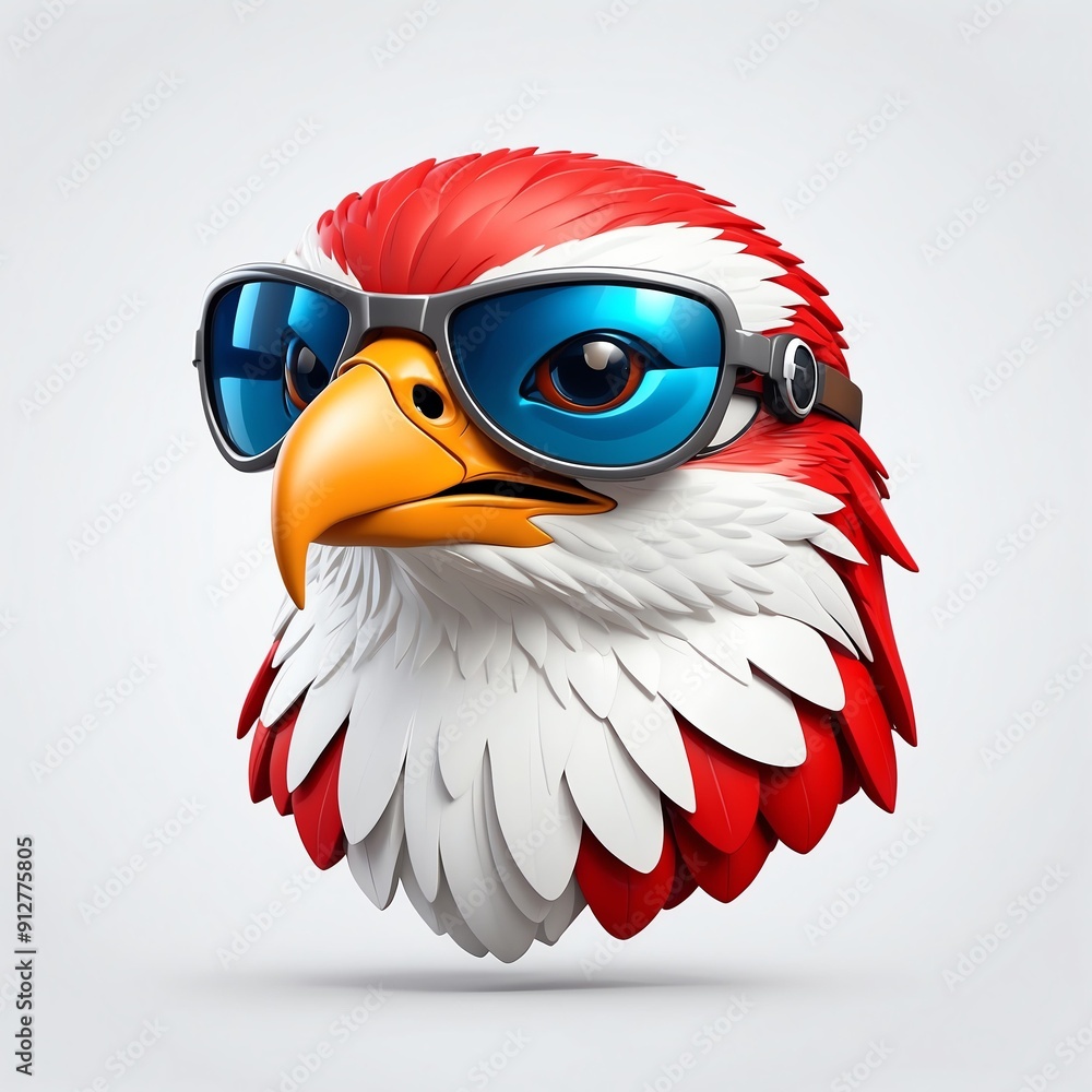 red theme falcon head cartoon with sunglasses 3d art logo design in ...