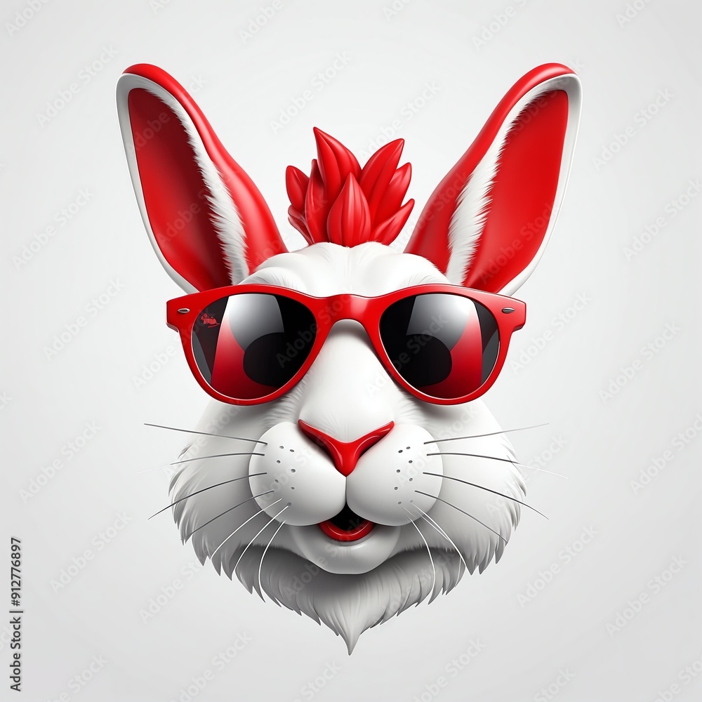 red theme rabbit head cartoon with sunglasses 3d art logo design in ...