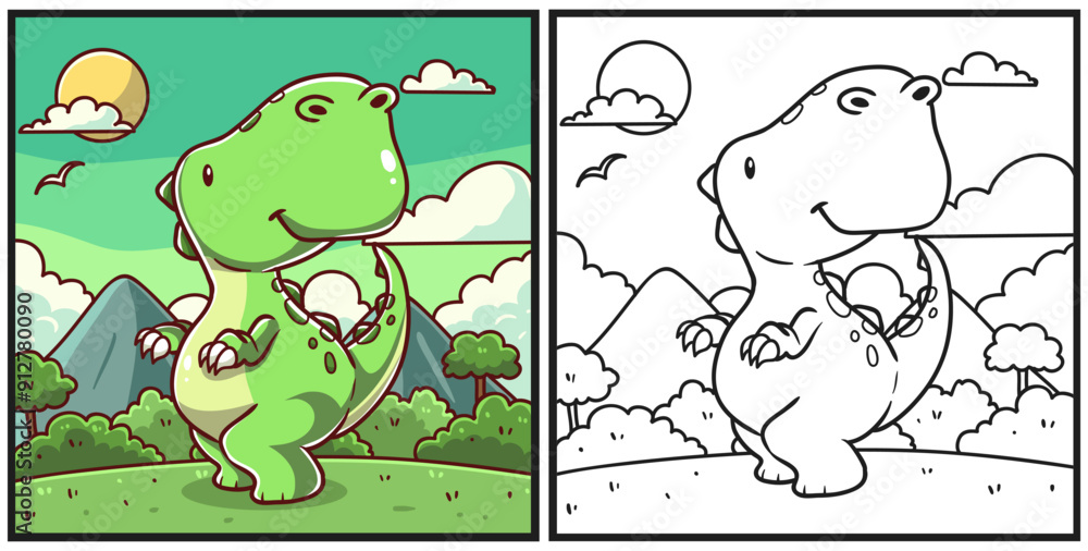 Green dinosaur coloring page illustration Stock Vector | Adobe Stock