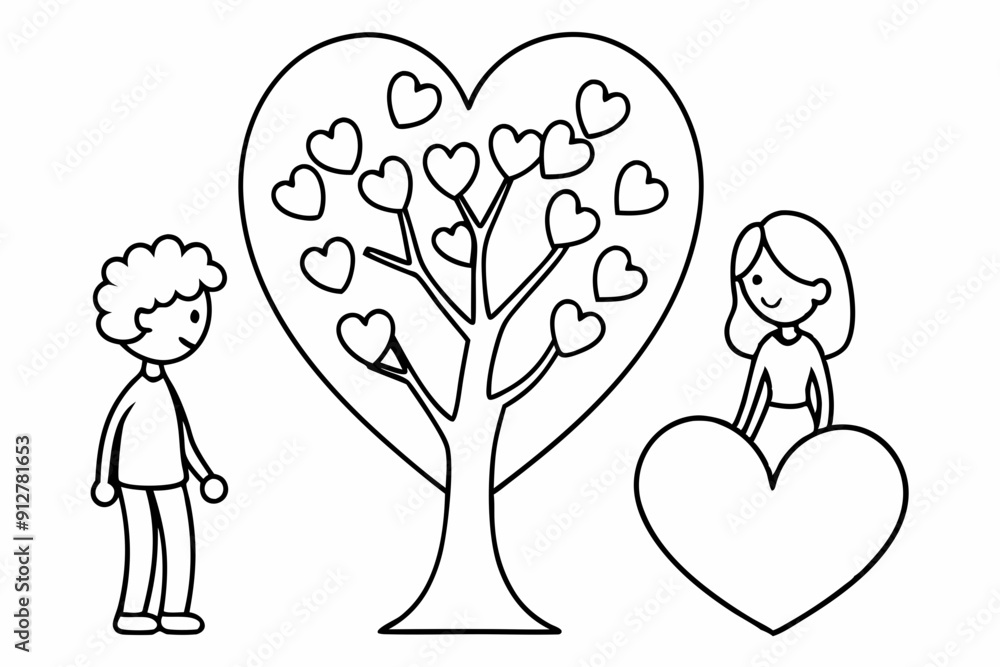 Valentine's Day coloring page, black and white, line art, outline, A ...