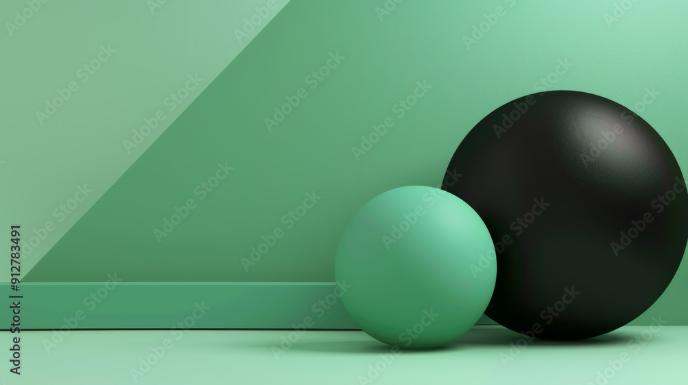minimalist background with two large spheres in different shades of ...