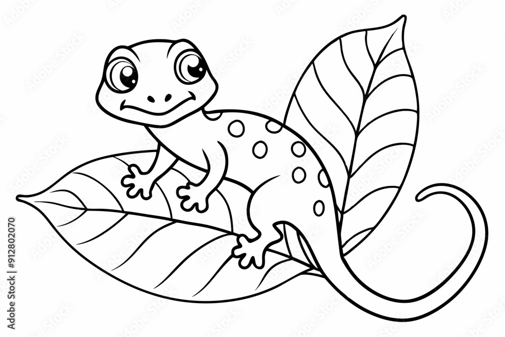 Coloring pages for kids, bold line art, A vibrant gecko crawling on a ...