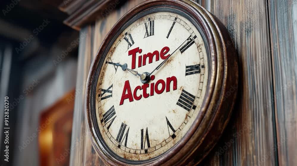 Clock with text Time for Action: Motivational concept with a clock and ...