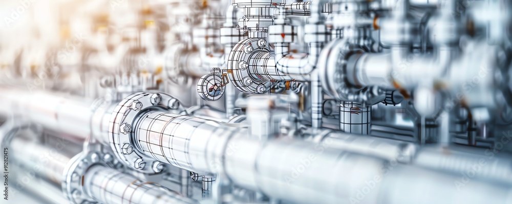 CAD drawing of a complex piping system, industrial setting Accurate and ...
