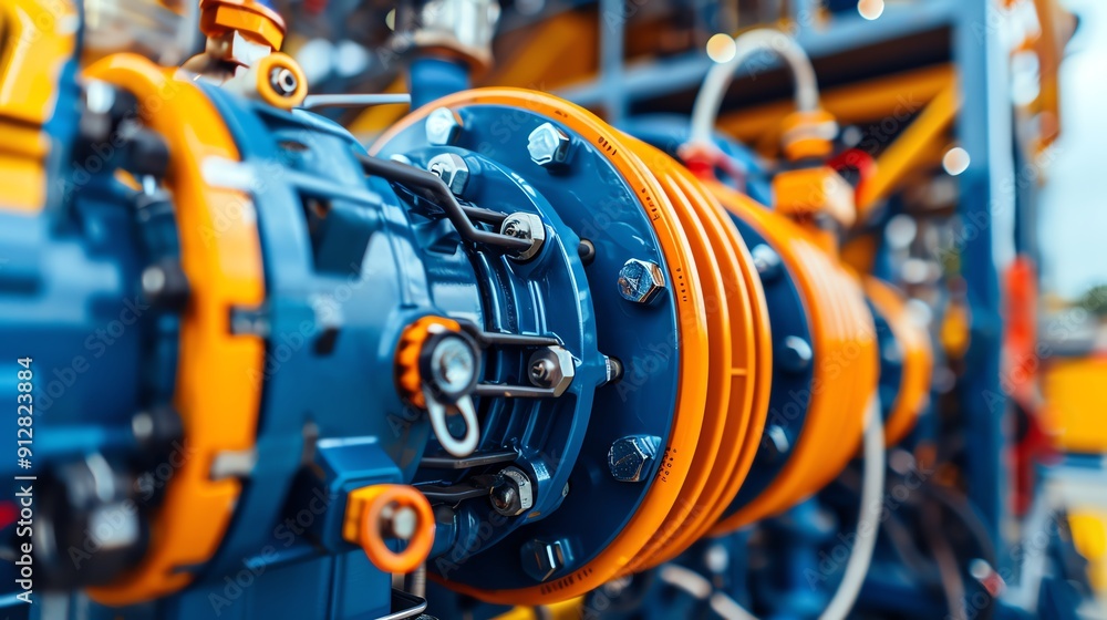 Industrial air compressor powering pneumatic tools, construction site ...