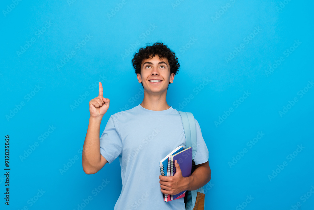 Smiling boy guy high school male pupil student teenager with bag ...