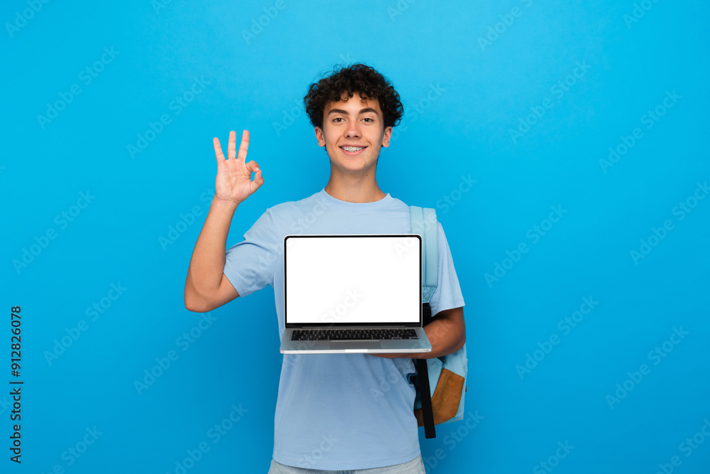 Smiling boy guy high school male pupil student teenager with bag ...