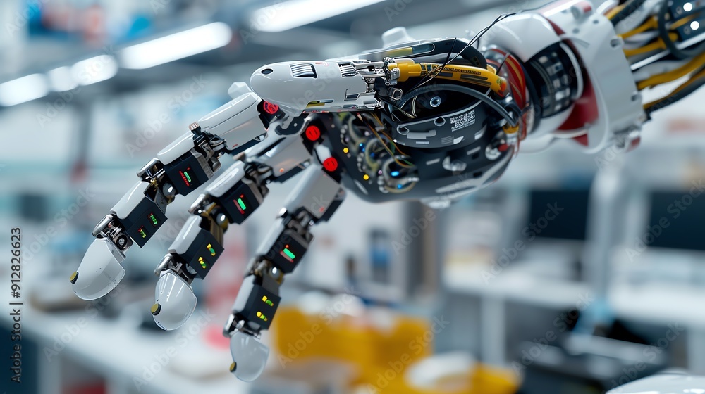 Robotic hand with tactile sensors manipulating objects, research lab ...