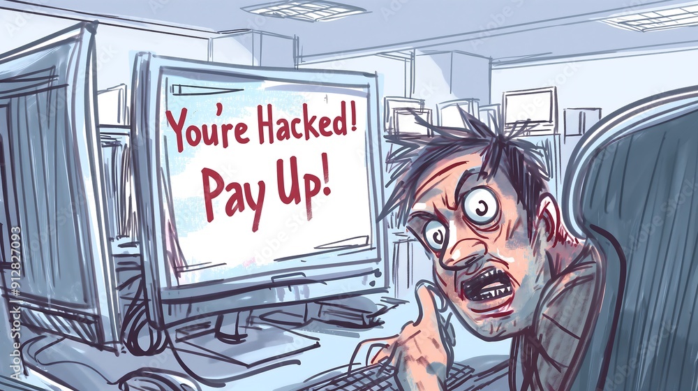 Foto de Drawing of a horrified IT person looking at the screen of a ...