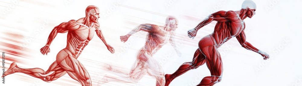 Muscles in motion with transparent framework overlays, [Muscles in ...