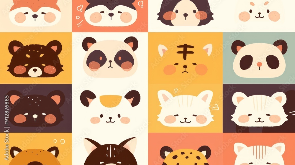 Cute animal face patterns with pastel color palette, simple shapes and ...