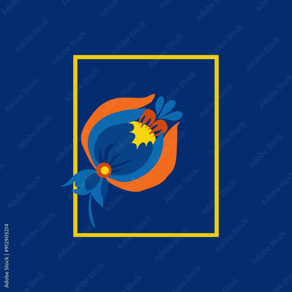 Beautiful stylized floral ornament. Flower symbol in yellow and blue ...