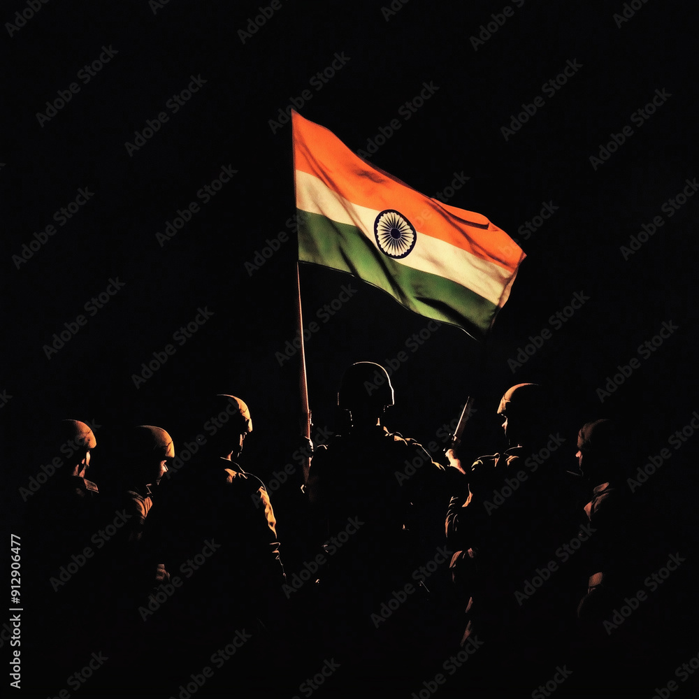 indian army united under flag, black background, indian soldiers and ...