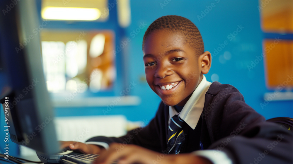 Foto de Inclusive education concept. African school pupil studying IT ...