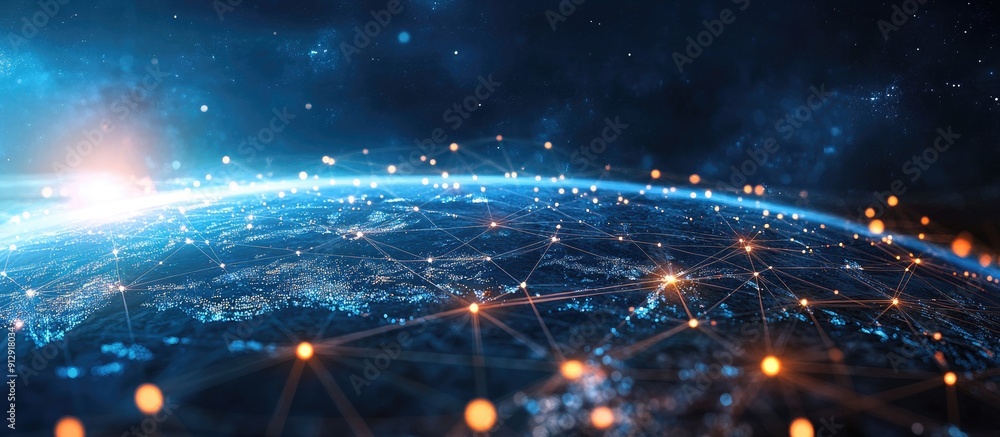 Digital data and graphs overlaying an image of Earth featuring a ...