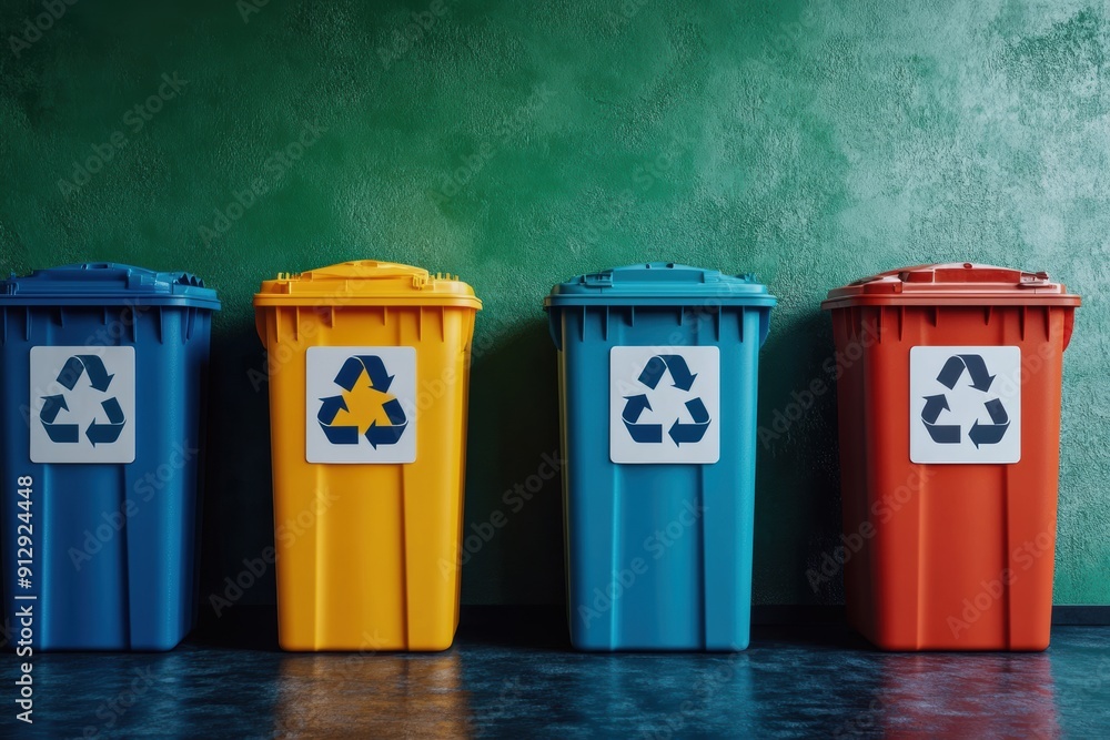 Color-Coded Recycling Bins for Waste Management Stock Photo | Adobe Stock