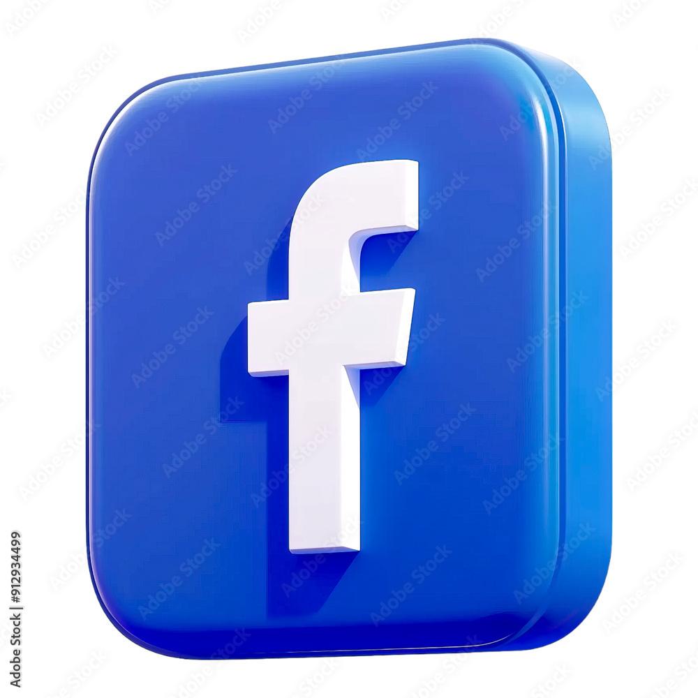 3d facebook logo social media icon in blue square button perspective ...
