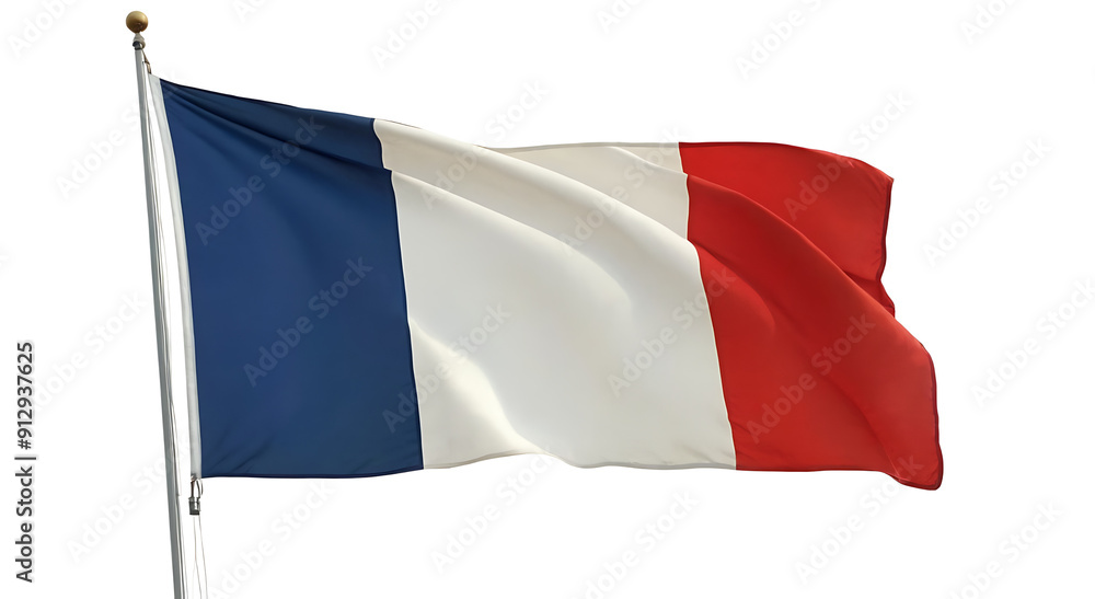 The French flag, a tricolor of blue, white, and red, waves proudly in ...