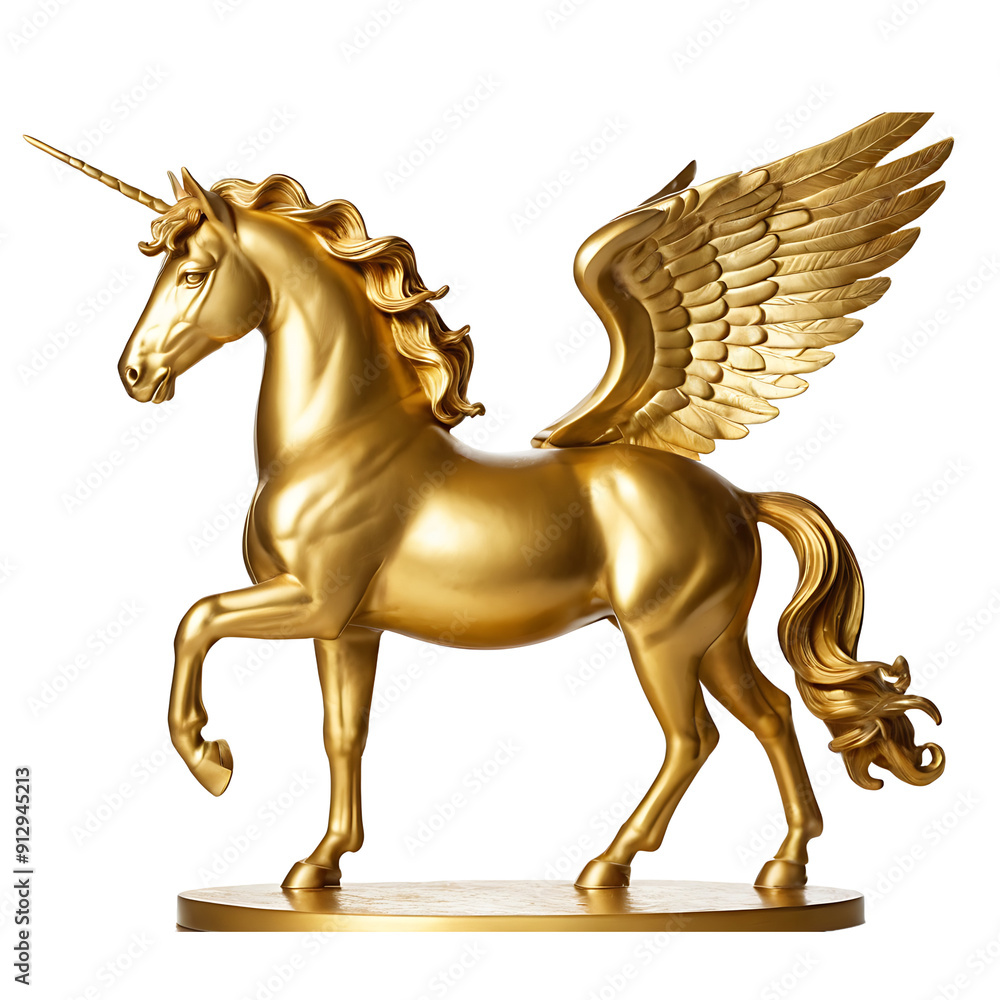A golden statue of Pegasus, the winged horse of Greek mythology ...