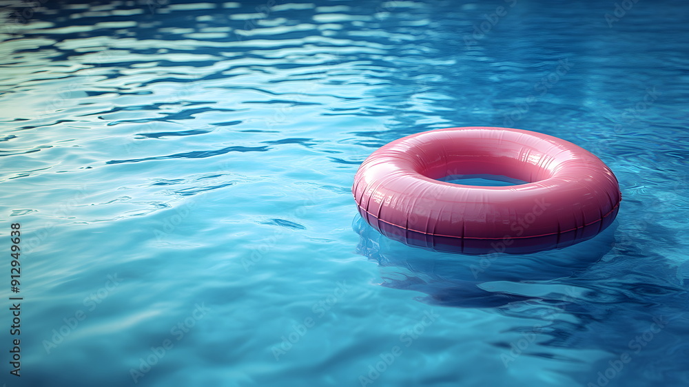 Colorful inflatable float floating on a blue swimming pool symbolizes ...