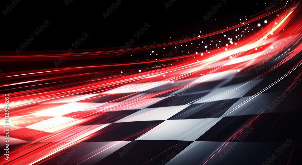Black background with white and red checkered flag light stripes vector ...
