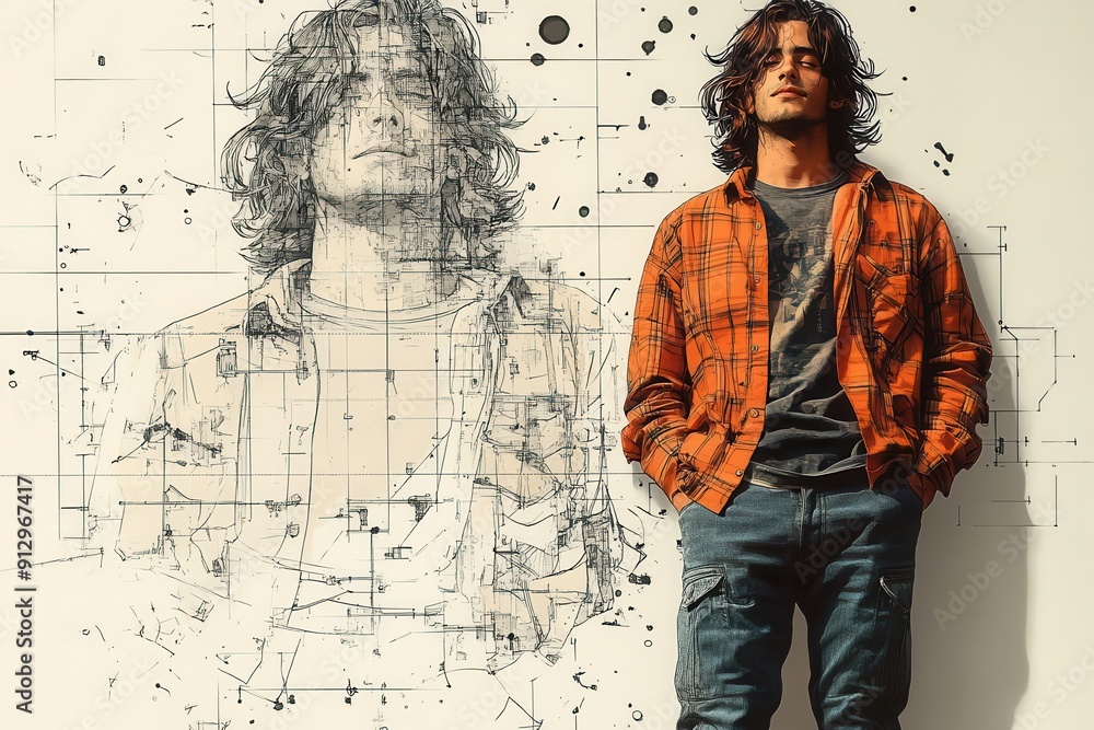 fulllength portrait of an architecture student in manga style dynamic ...