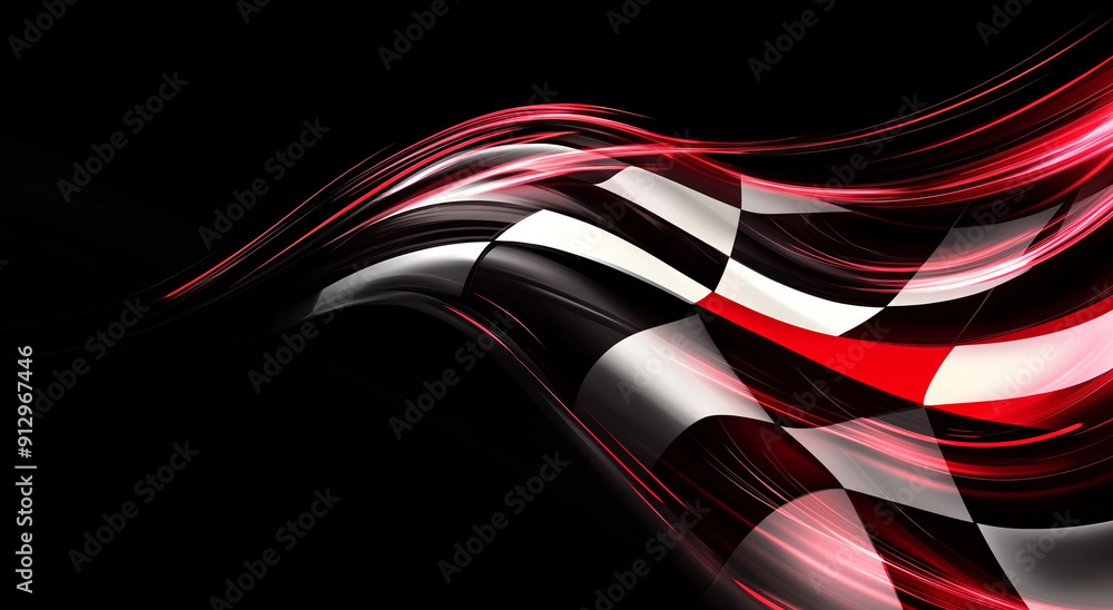 Black background with white and red checkered flag light stripes vector ...
