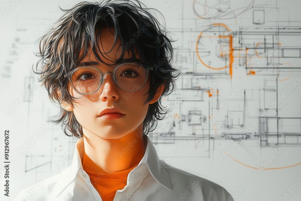 fulllength portrait of an architecture student in manga style dynamic ...