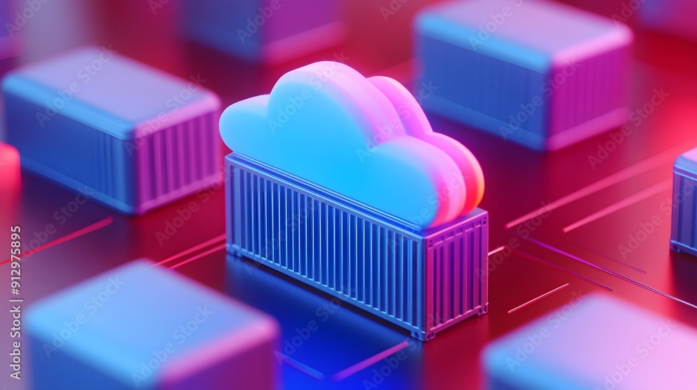 Colorful 3D illustration of cloud computing and containerization ...